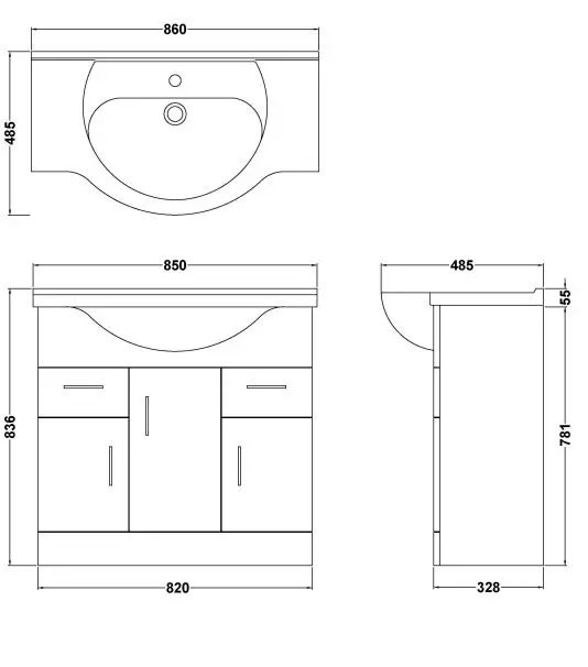 Arctic 85cm Door & Drawer Floor Standing Unit | Bathco Designs
